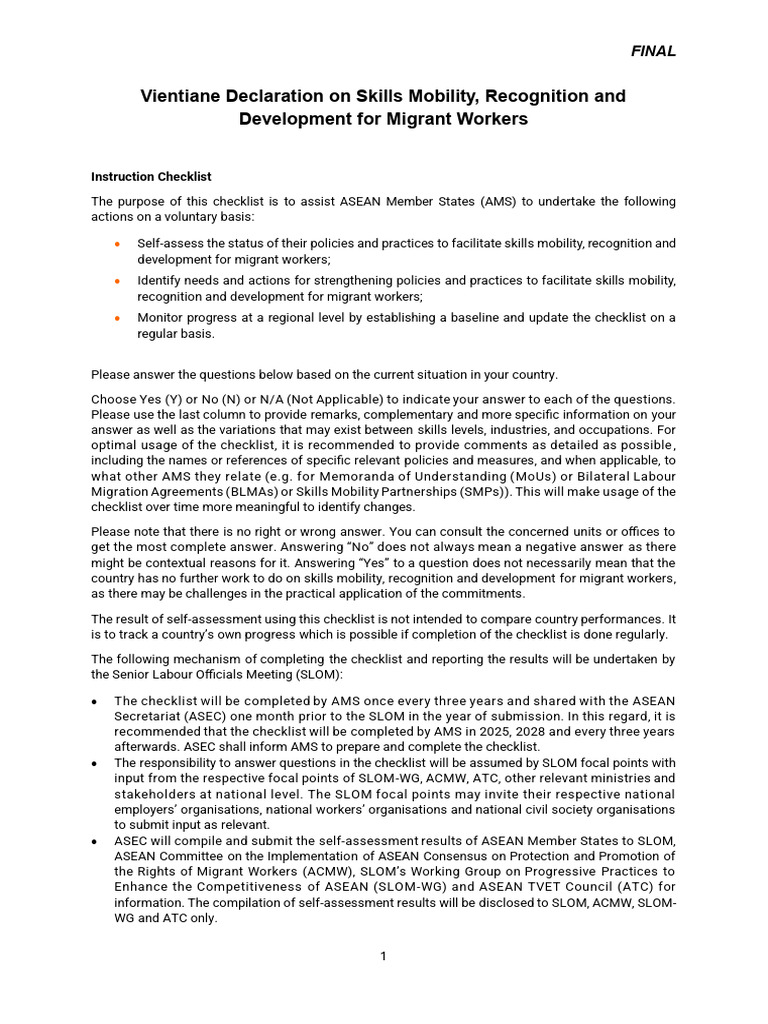22b Final Checklist of Declaration On Skills Mobility Recognition and ...