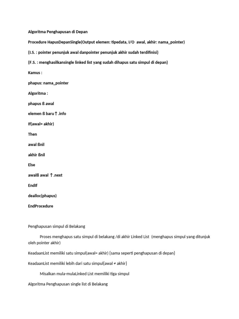 Algoritma Penghapusan Linked List | PDF