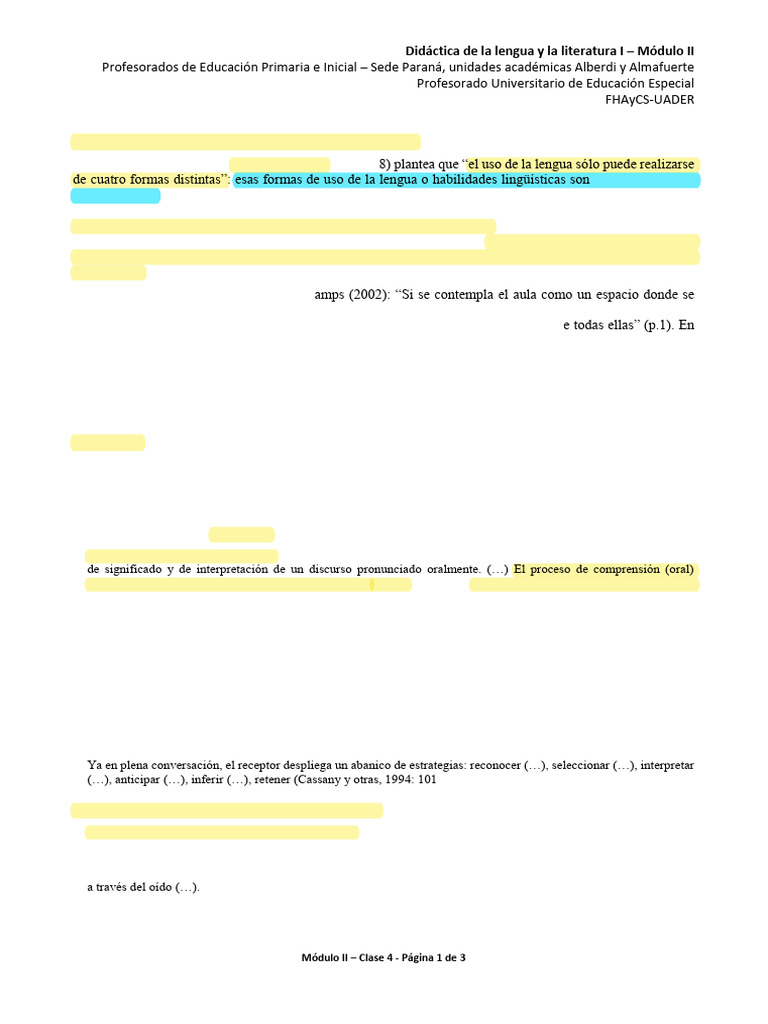 Módulo II. Clase 13. .Habilidades Lingüísticas - Escuchar - Hablar | PDF | Comunicación | Literatura