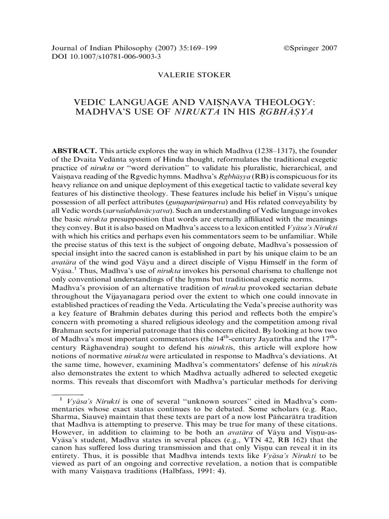 Madhva's Nirukta in Vedic Theology | PDF | Vedas | Brahman
