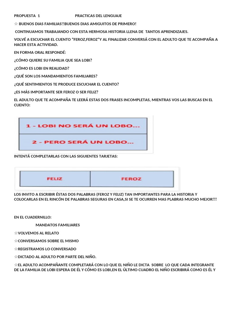 Activid Cuento Feroz Feroz | PDF