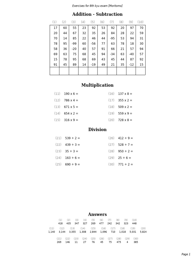 8th Kyu Exam Practice Exercises | PDF