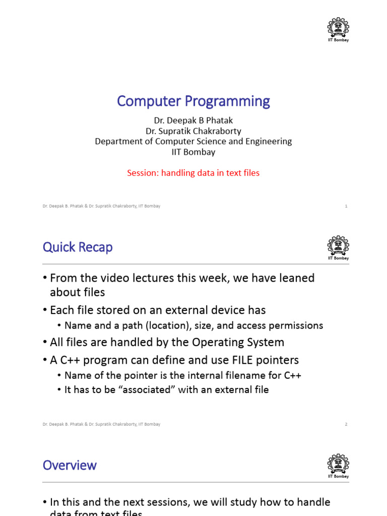 CS101x S025 Handling Data in Text Files IIT Bombay | PDF | Computer ...