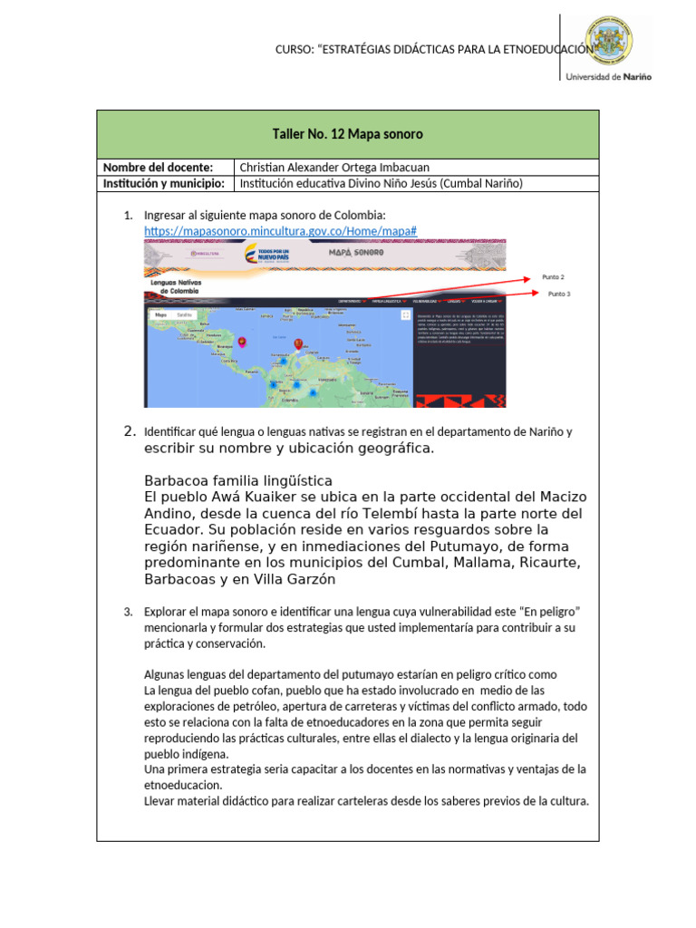 Taller 12 Mapa Sonoro | PDF | Enseñando | Aprendizaje