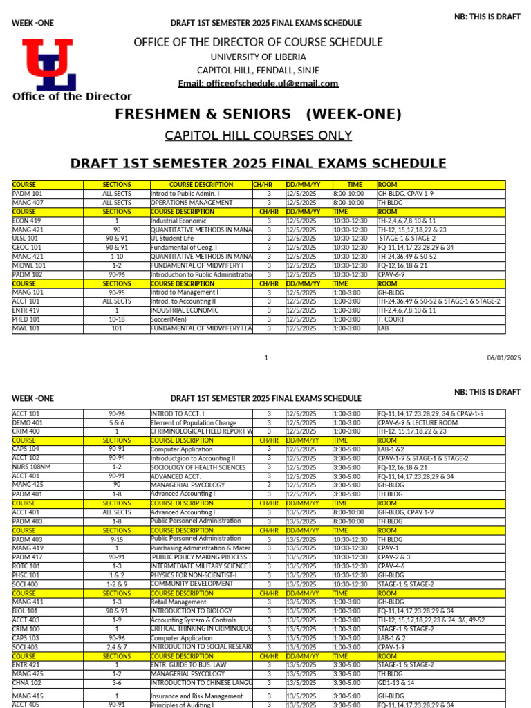 Final Exams Schedule 1st Sem 2025-1 | PDF | Science
