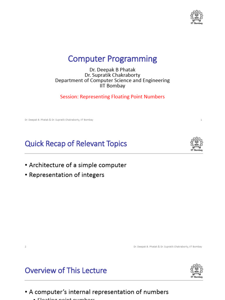 CS101x S404 Representing Floating Point Numbers IIT Bombay | PDF | Computing | Mathematics