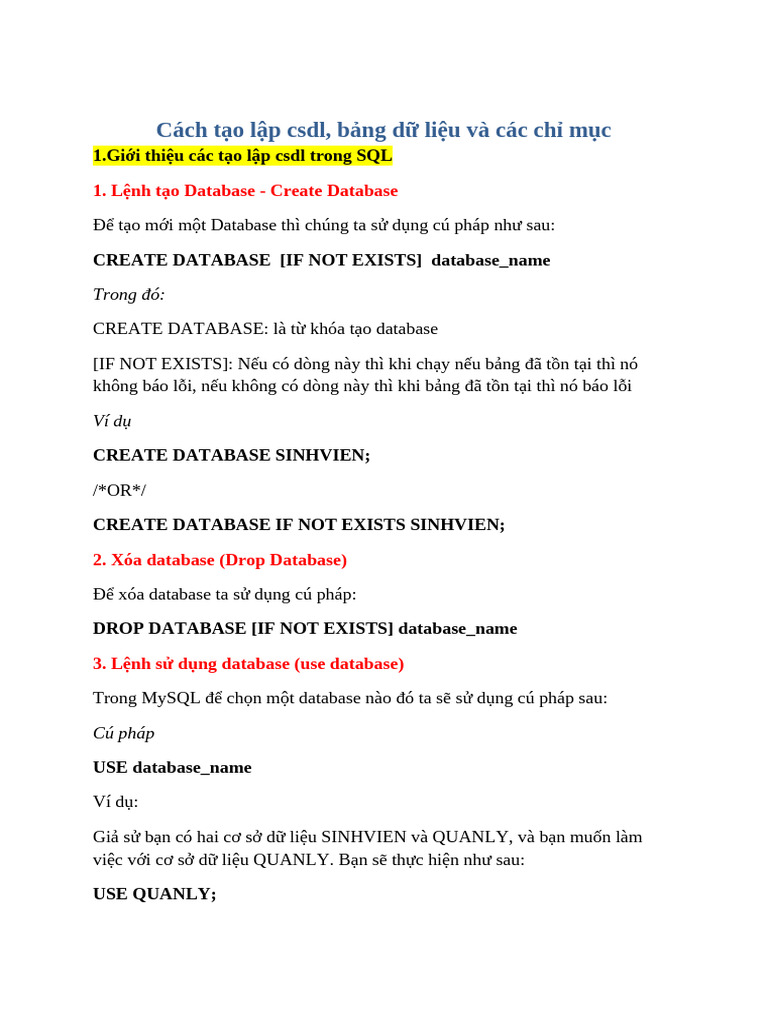 Cách Tạo Lập Csdl | PDF