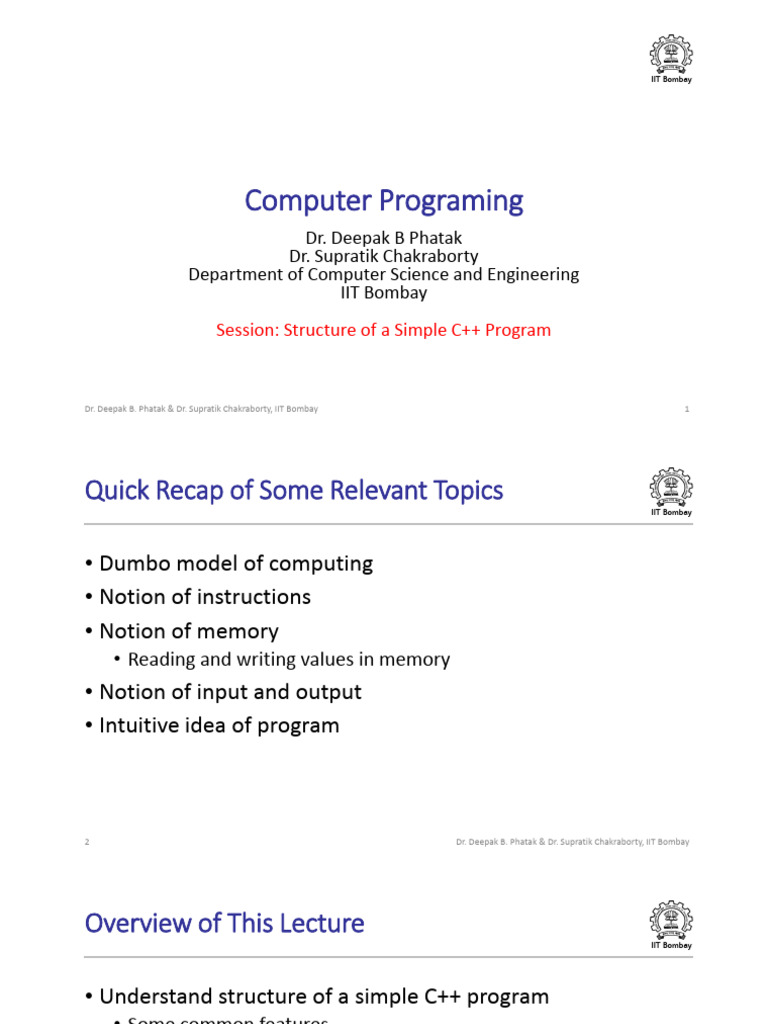 CS101x S406 Structure of A Simple C++ Program IIT Bombay | PDF ...