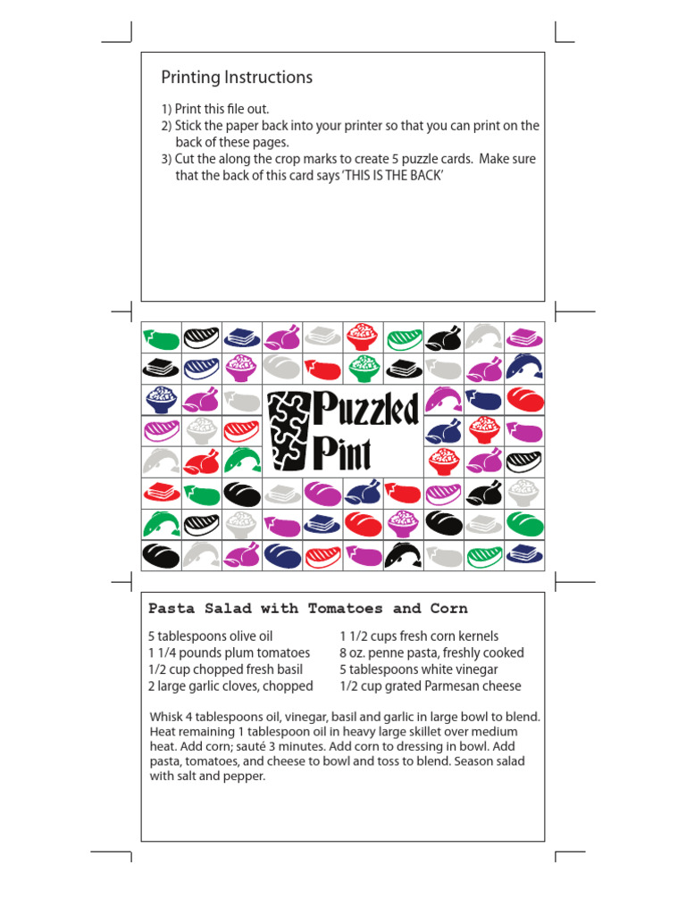 01 Puzzled Pint Diner Puzzle | PDF | Grilling | Pasta