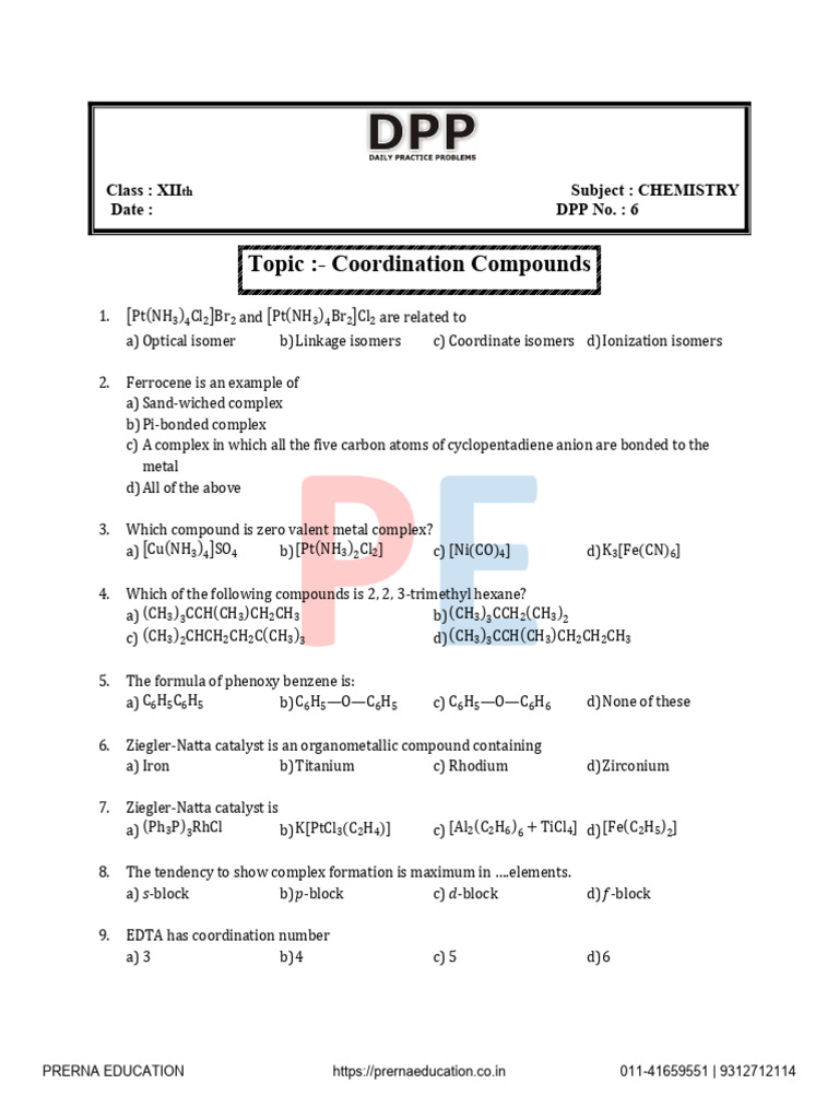 Coordination Compounds DPP 6 | PDF | Coordination Complex | Iron
