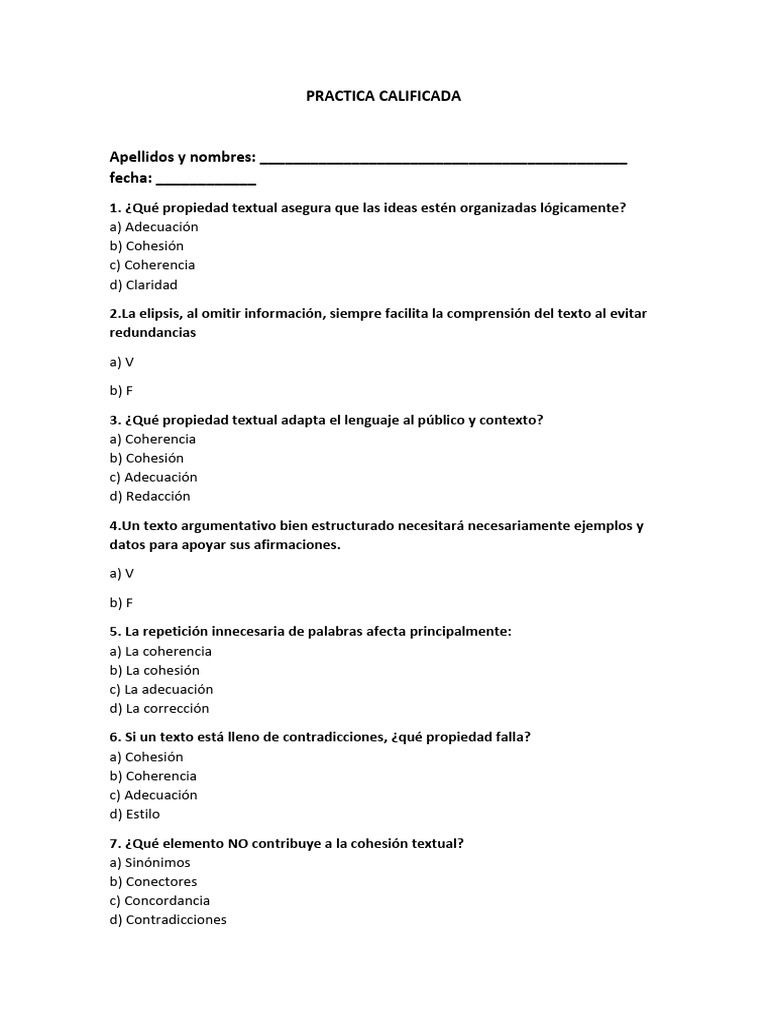 Practica Calificada de Ling. | PDF