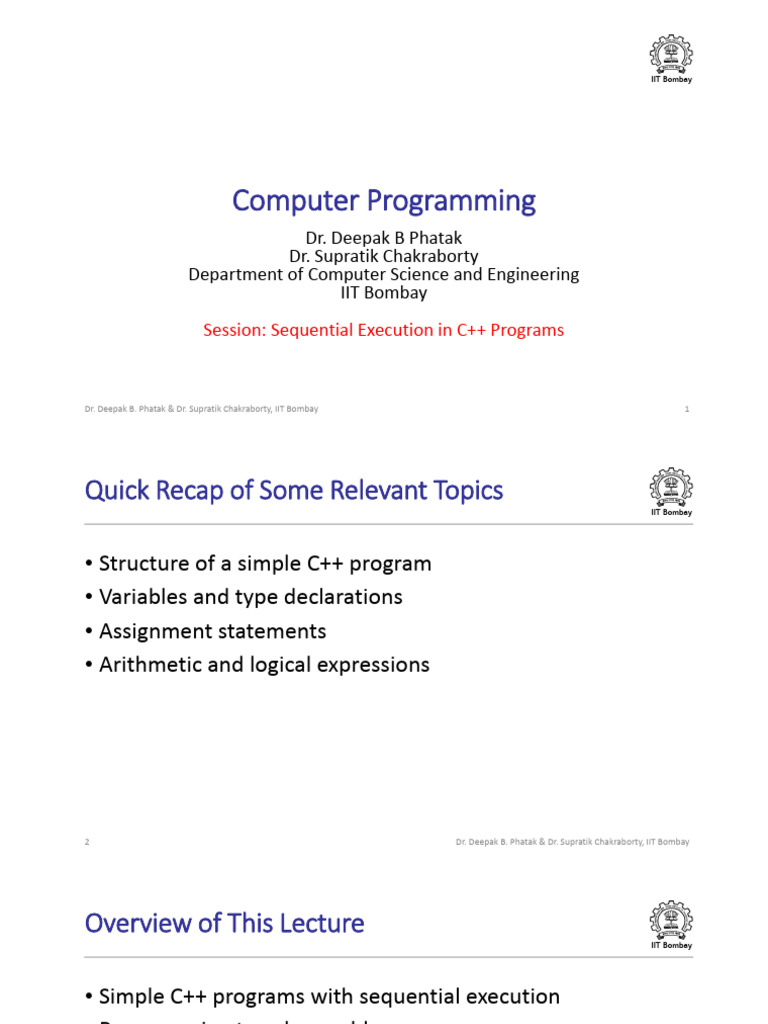 CS101x S410 Sequential Execution in C++ Programs IIT Bombay | PDF | C++ | Computer Programming