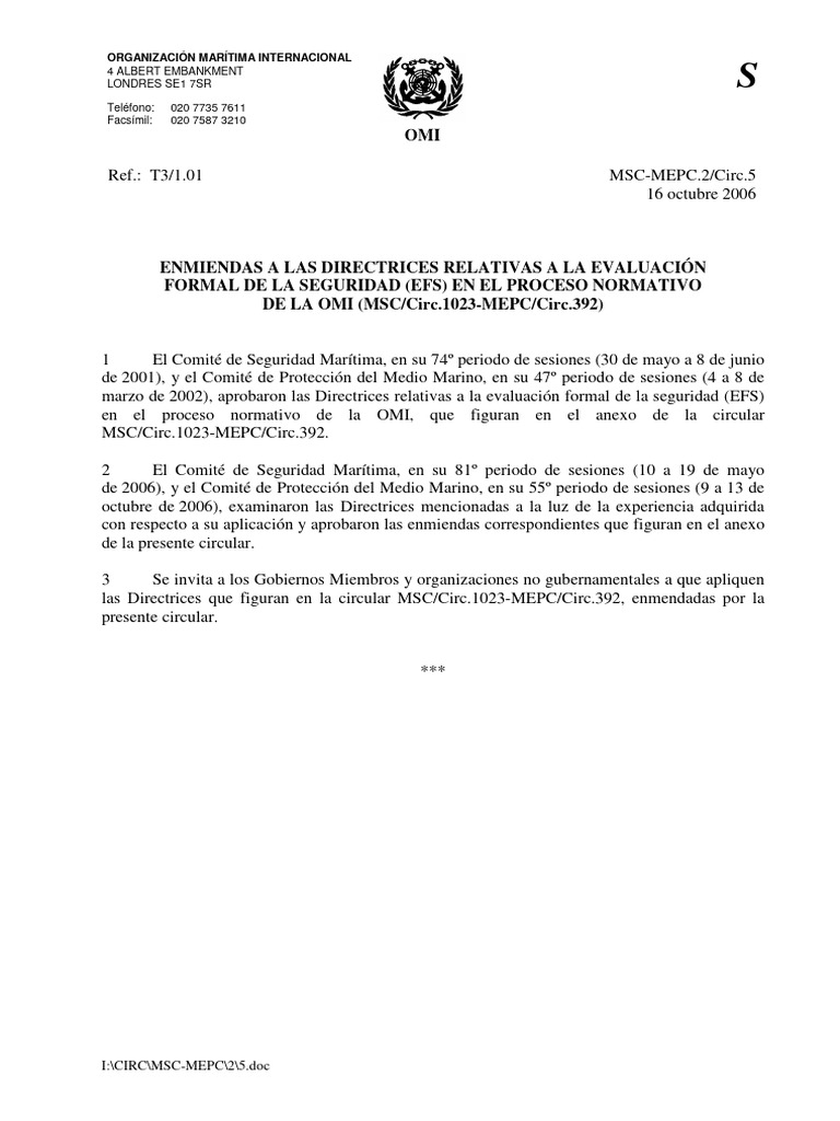 MSC-MEPC.2-Circ.5 EVALUACION FORMAL | PDF | Riesgo