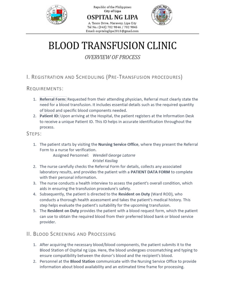 Blood Transfusion Procedure Overview | PDF | Blood Transfusion | Social ...
