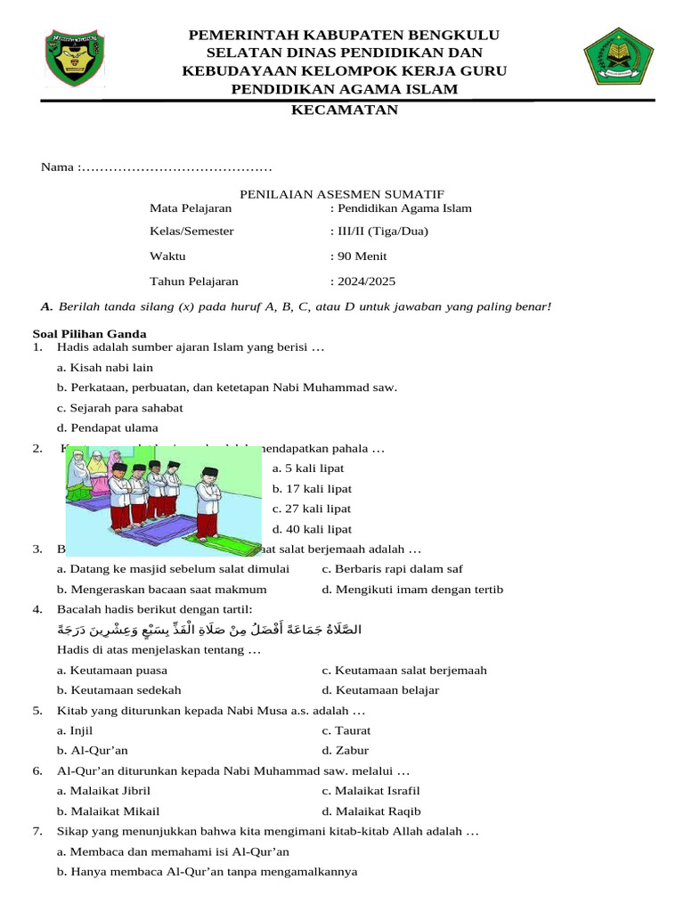 Soal PAI Kelas 3 Semester 2 | PDF