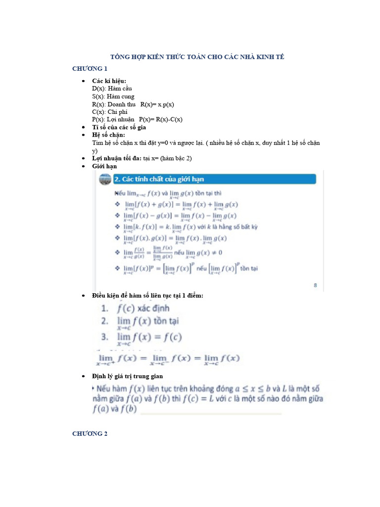 Tong Hop Kien Thuc Co Ban Mon Toan Cho Cac Nha Kinh Te Dai Hoc Kinh Te 83928 | PDF