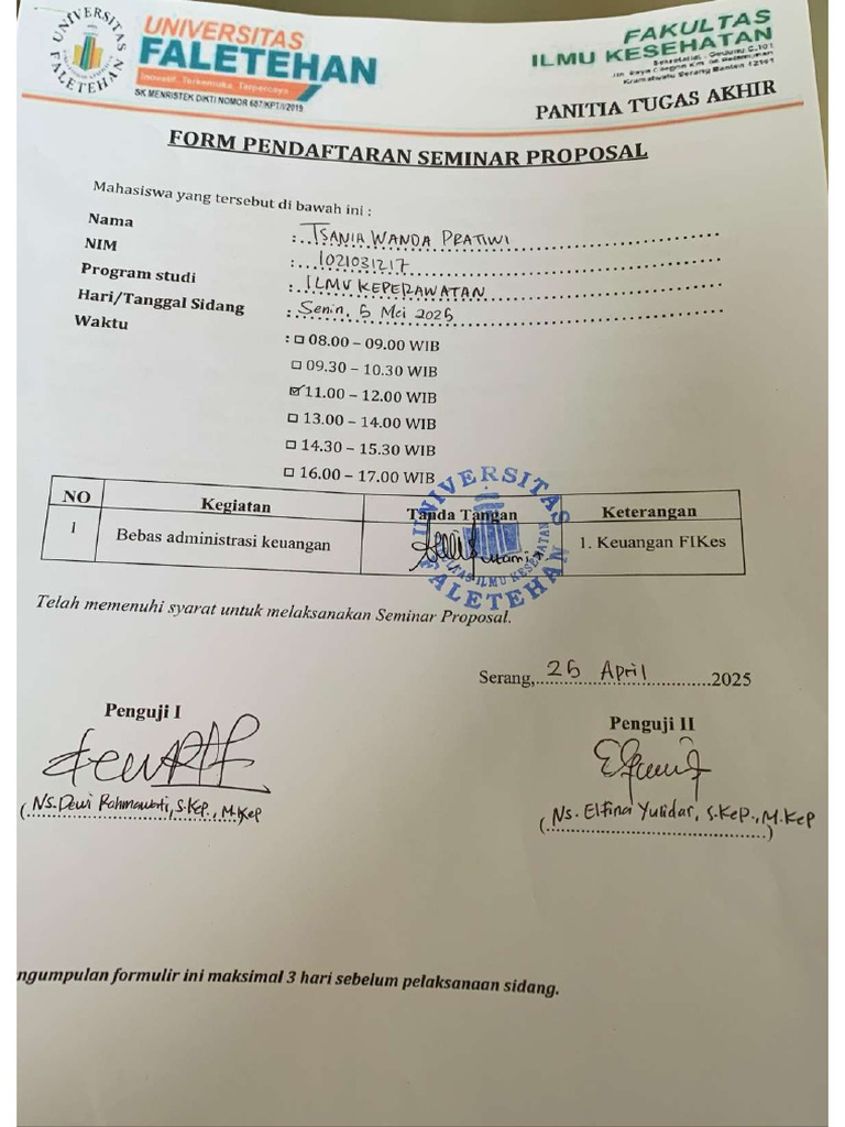 Pendaftaran Sempro Tsania Wanda | PDF