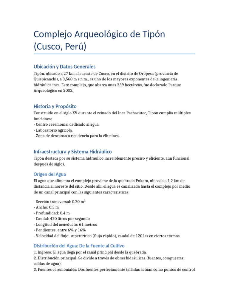 Tipon Cusco Resumen Completo | PDF | Agua | Canal