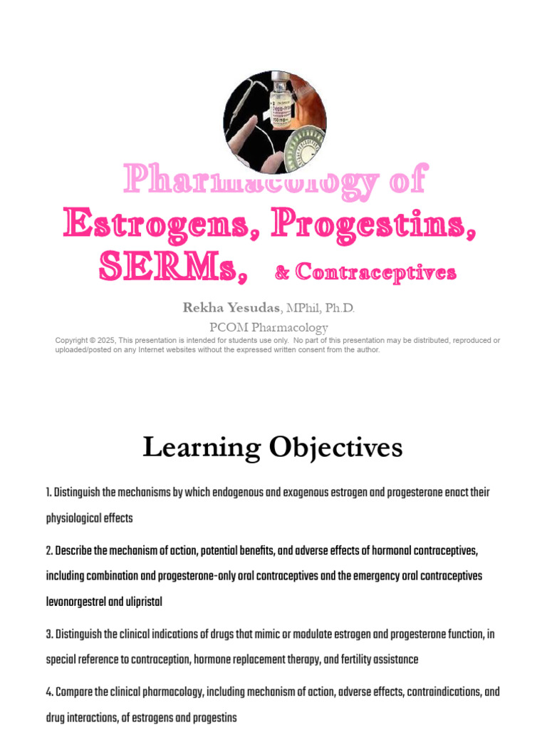 Pharm Estrogen Progestins SERMS | PDF | Hormone Replacement Therapy | Combined Oral ...