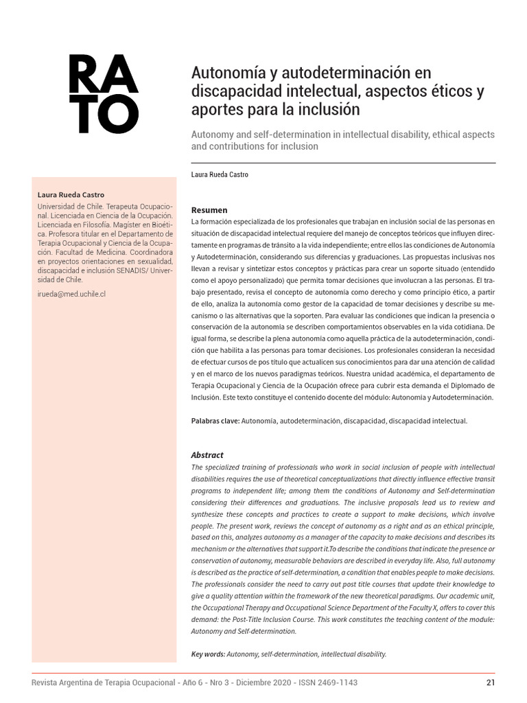 Autonomía y Autodeterminación en Discapacidad Intelectual, Aspectos ...