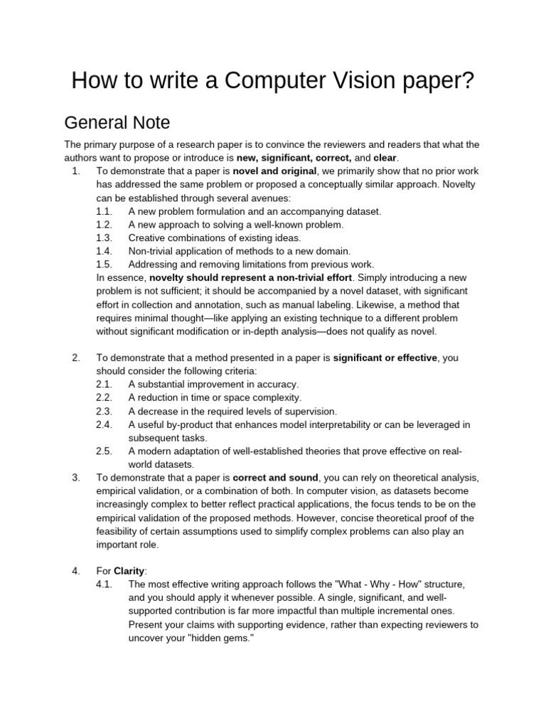 How To Write A Computer Vision Paper | PDF | Computer Vision | Motivation