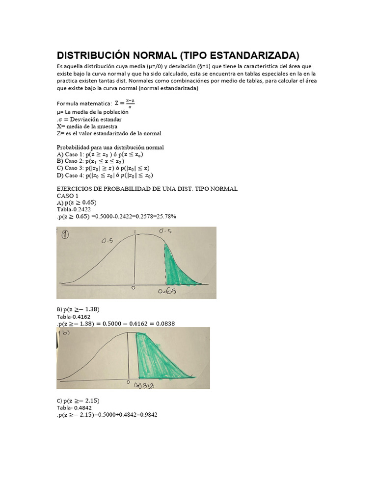 Probabilidades en Distribución Normal | PDF | Distribución normal ...