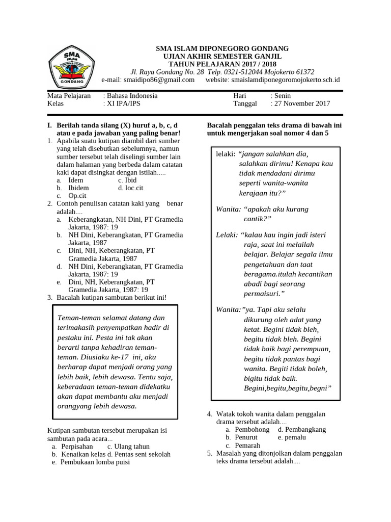 Soal Uas Xi Bahasa Indonesia | PDF