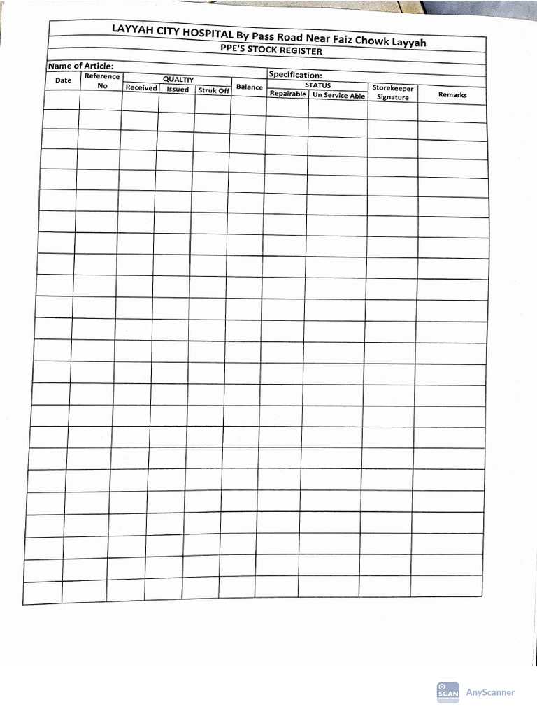 Ppe Stock Register | PDF