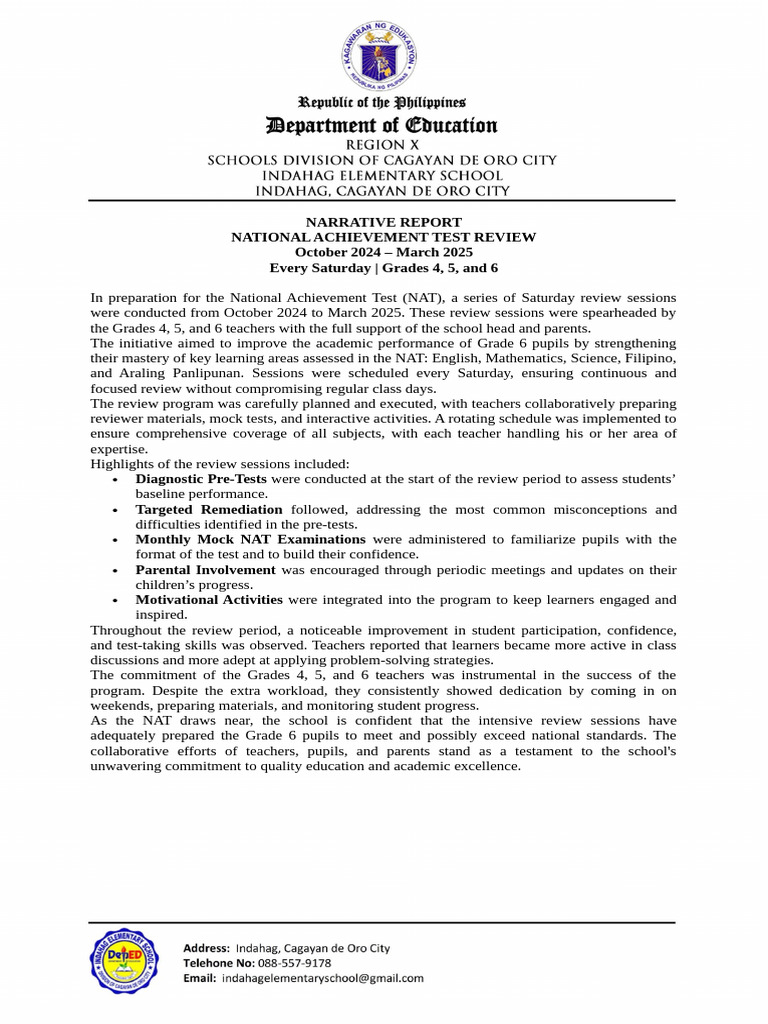 Narrative Report - Nat | PDF | Teachers | Intelligence