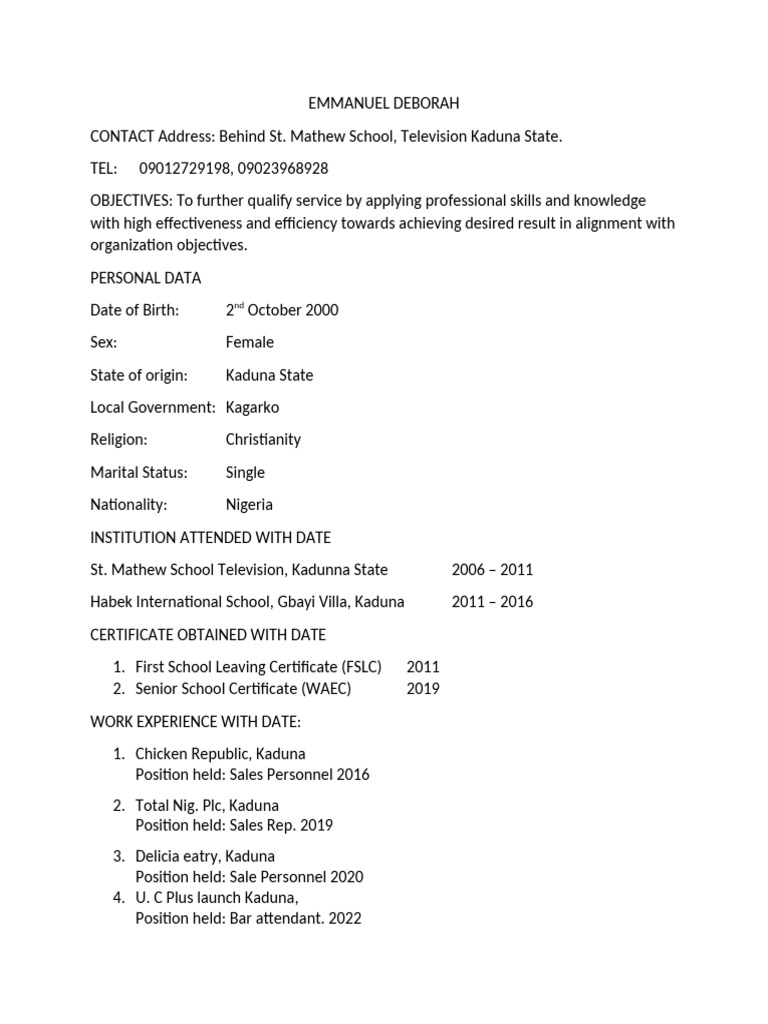 Emmanuel Deborah C V | PDF