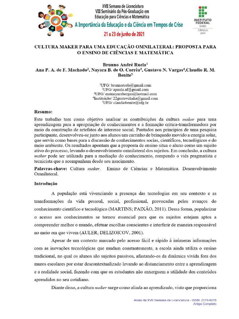 Cultura Maker para Uma Educação Omnilateral | PDF