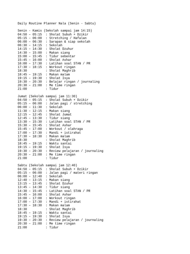Daily Routine Nala | PDF