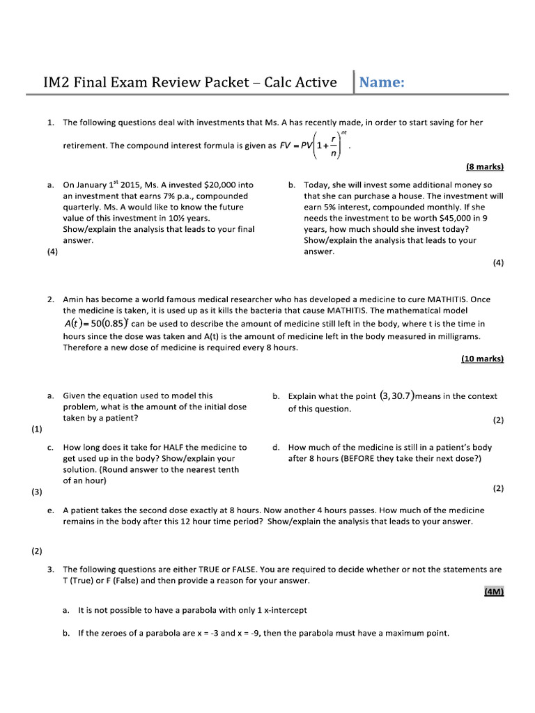 IM2 Practice Exam | PDF