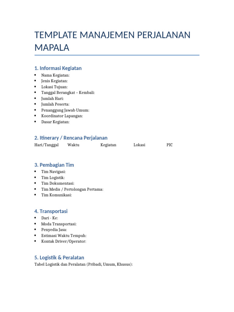 Template Manajemen Perkalanan MAPALA | PDF