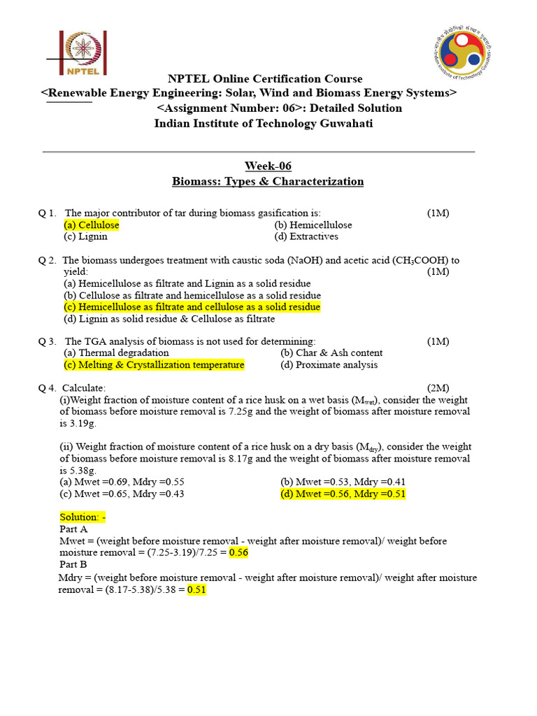 Week 6 Assignment Solution NPTEL | PDF | Chemistry | Chemical Process Engineering