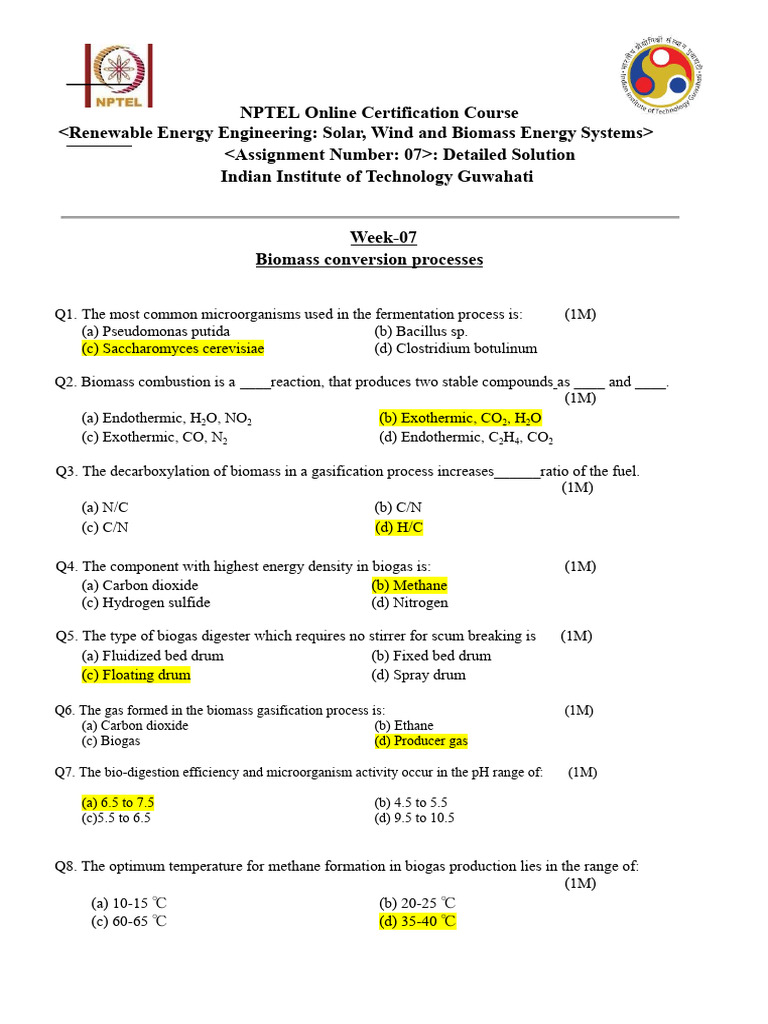Week 7 Assignment Solution NPTEL | PDF | Biogas | Gasification