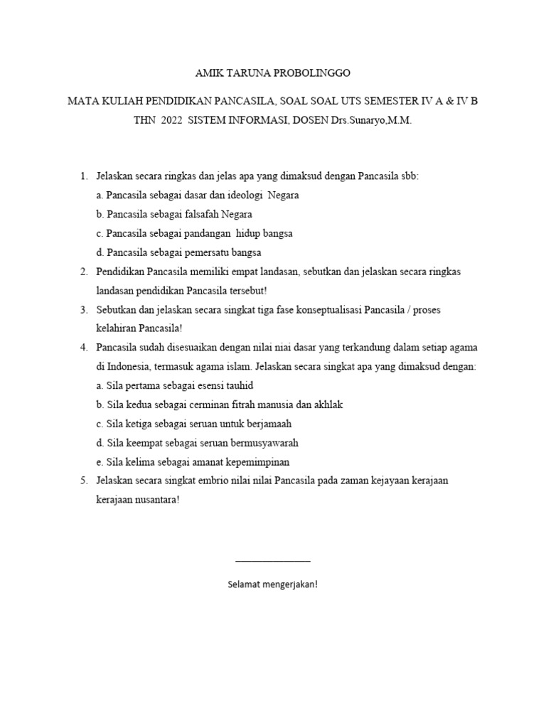 UTS Pend Pancasila | PDF