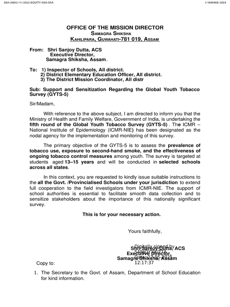 GYTS-5 Survey Coordination in Assam | PDF