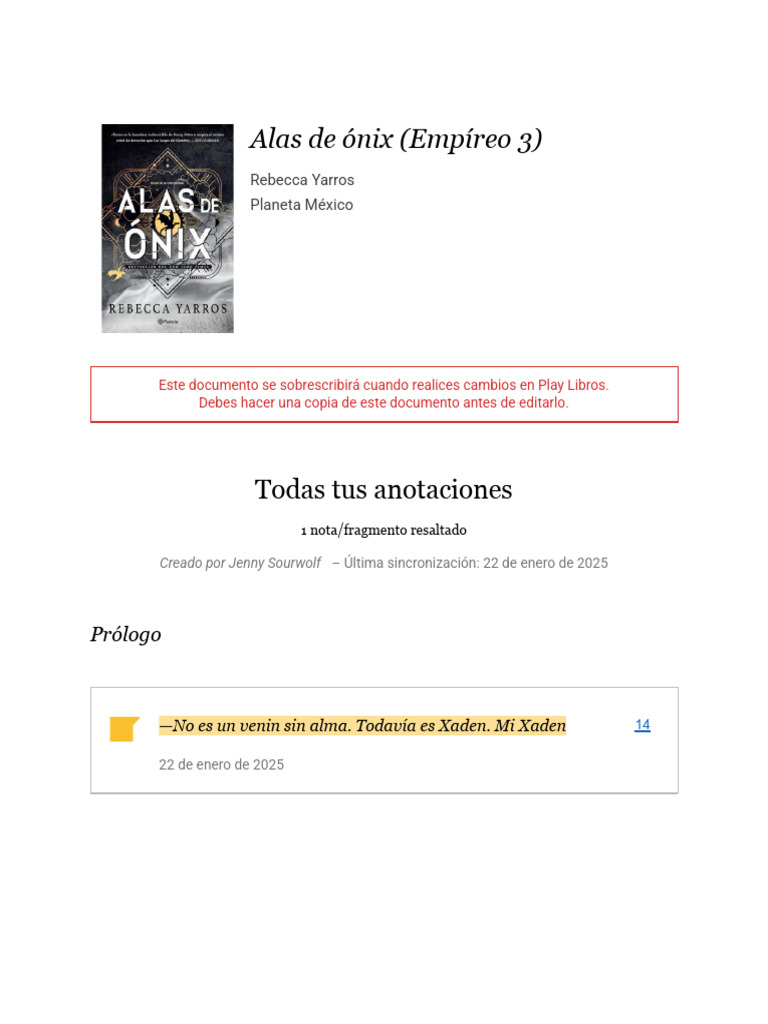 Notas de - Alas de Ónix (Empíreo 3) | PDF