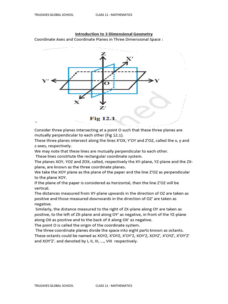 Introduction To 3 Dimensional Geometry | PDF | Cartesian Coordinate ...