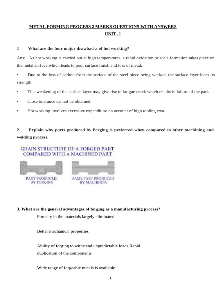 Metal Forming Process 2 Marks Questions With Answers | PDF | Forging ...