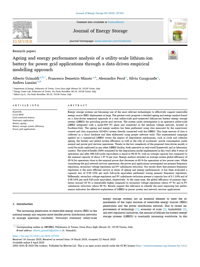 Ageing and Energy Performance Analysis of A Utility-Scale Lithium-Ion ...