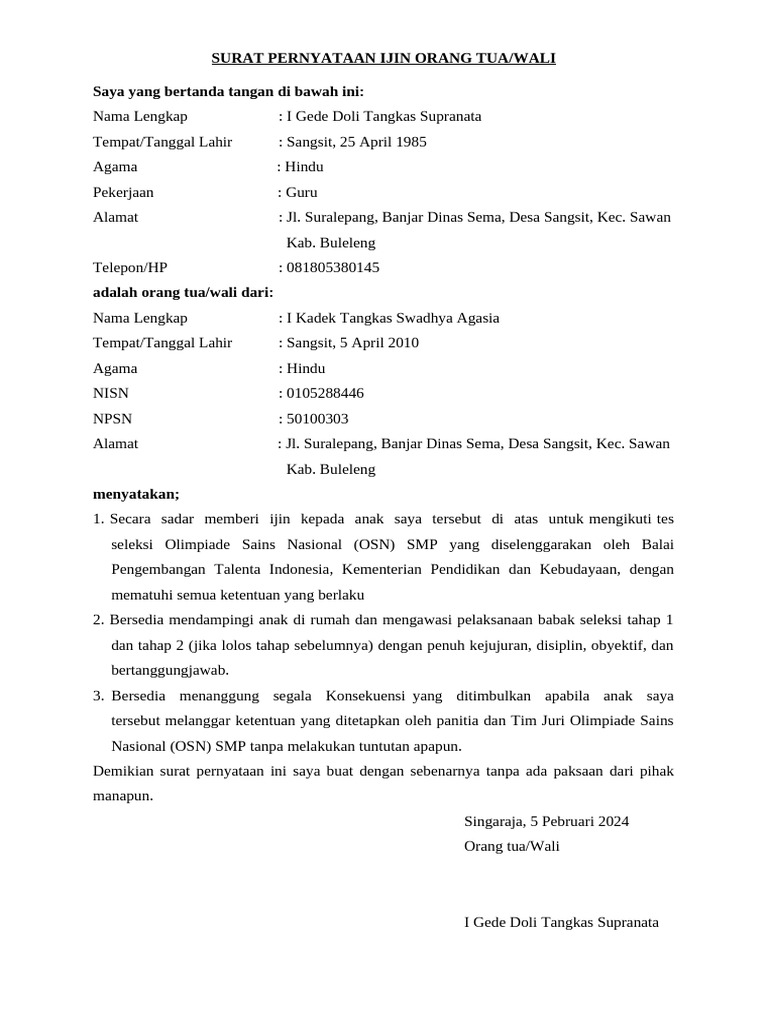 Surat Ijin Ortu | PDF