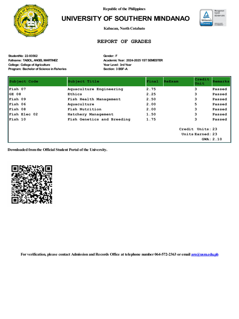 Report of Grades | PDF