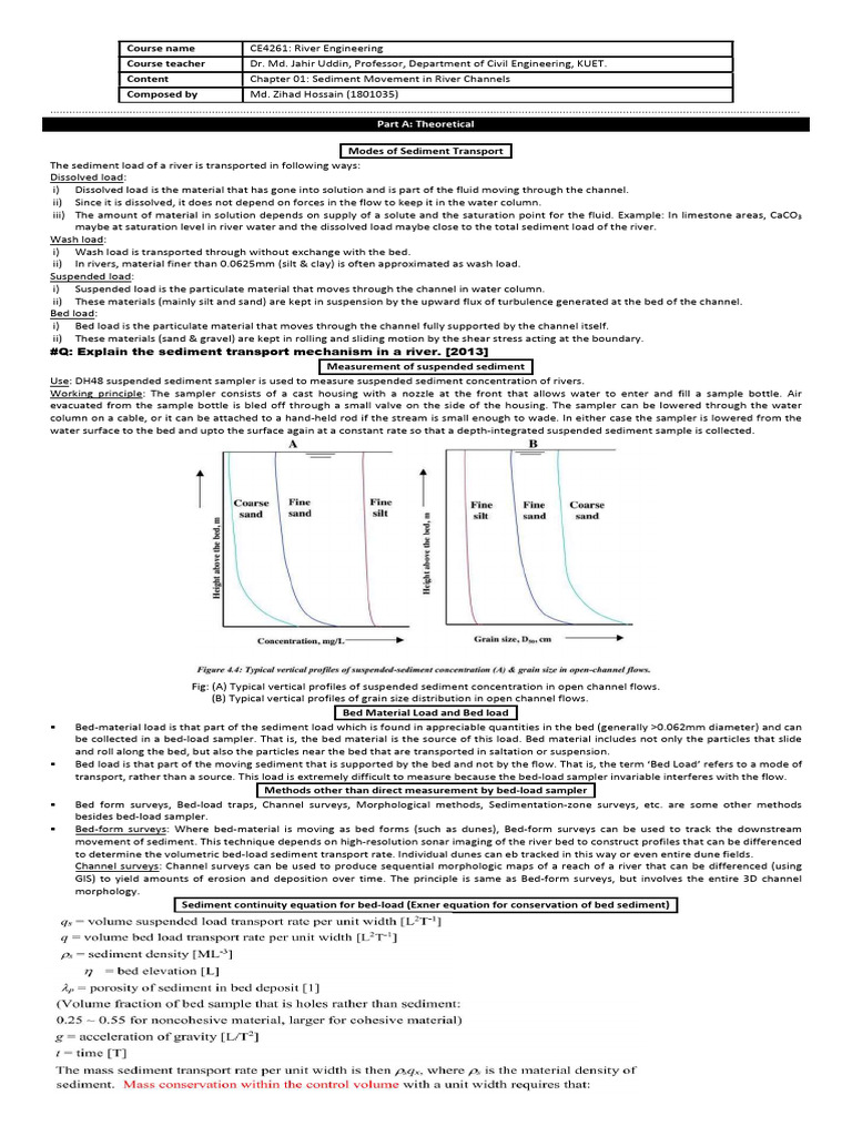 CE4261 MJU C1 Sediment Transport | PDF | Force | Sediment