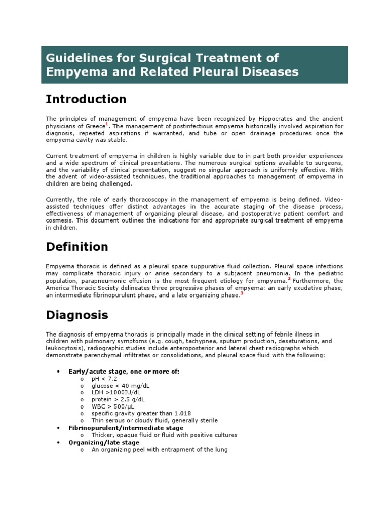 Guidelines For Surgical Treatment of Empyema and Related Pleural ...