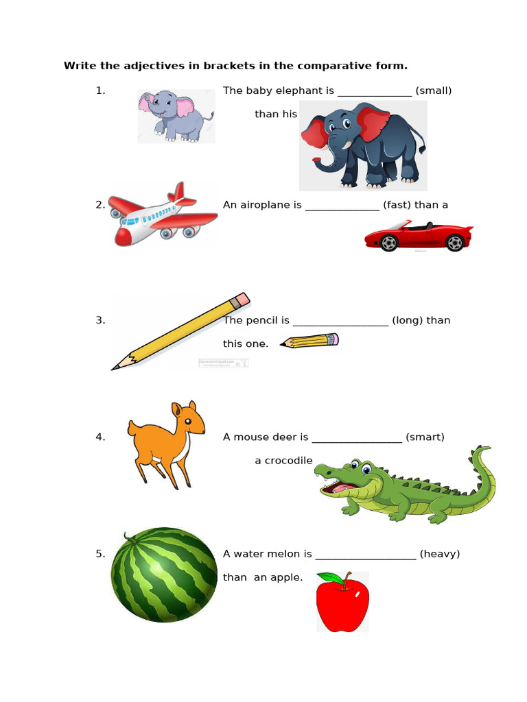 Comparative Adjectives Worksheet Grade 4 | PDF