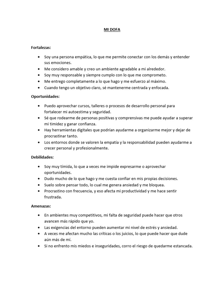 MI DOFA y Perfil | PDF | Ansiedad | Desarrollo personal