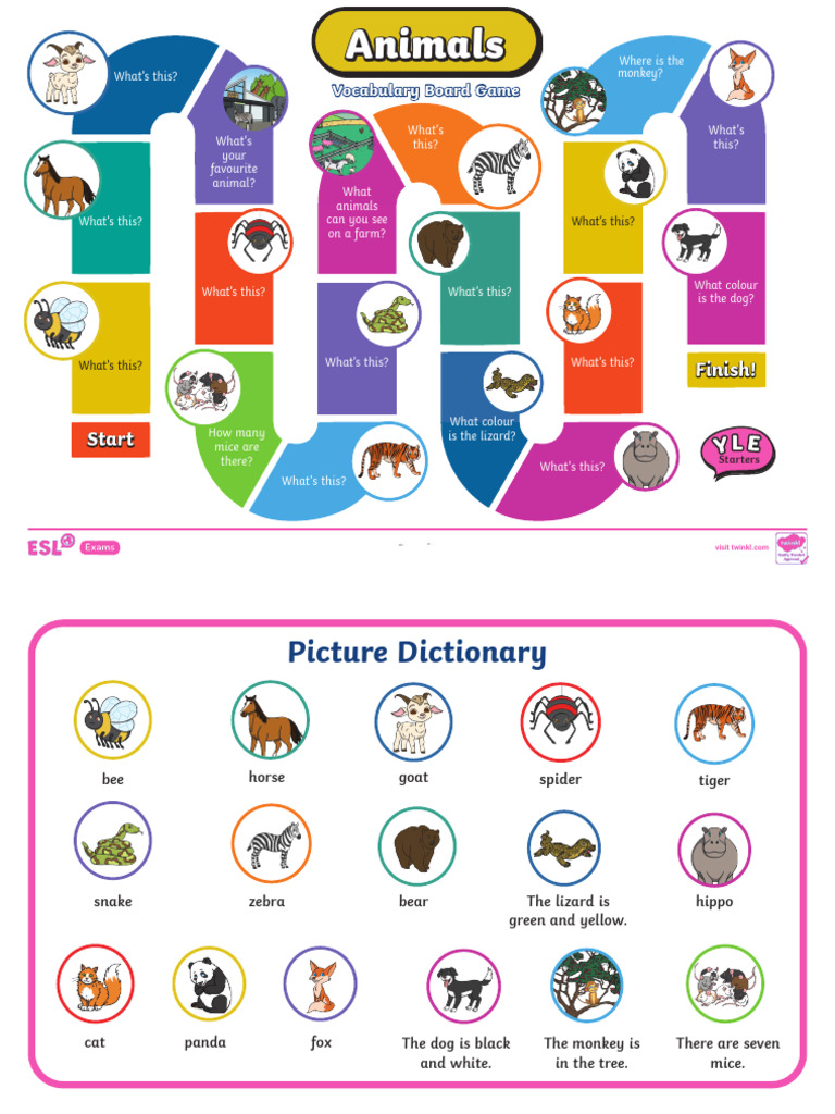 Animals Vocabulary Board Game | PDF | English As A Second Or Foreign ...