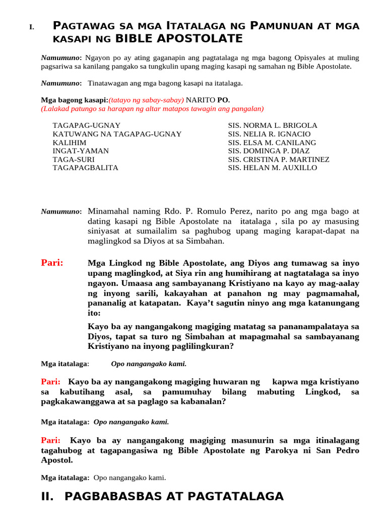 Bible Apostolate Pagtatalaga | PDF